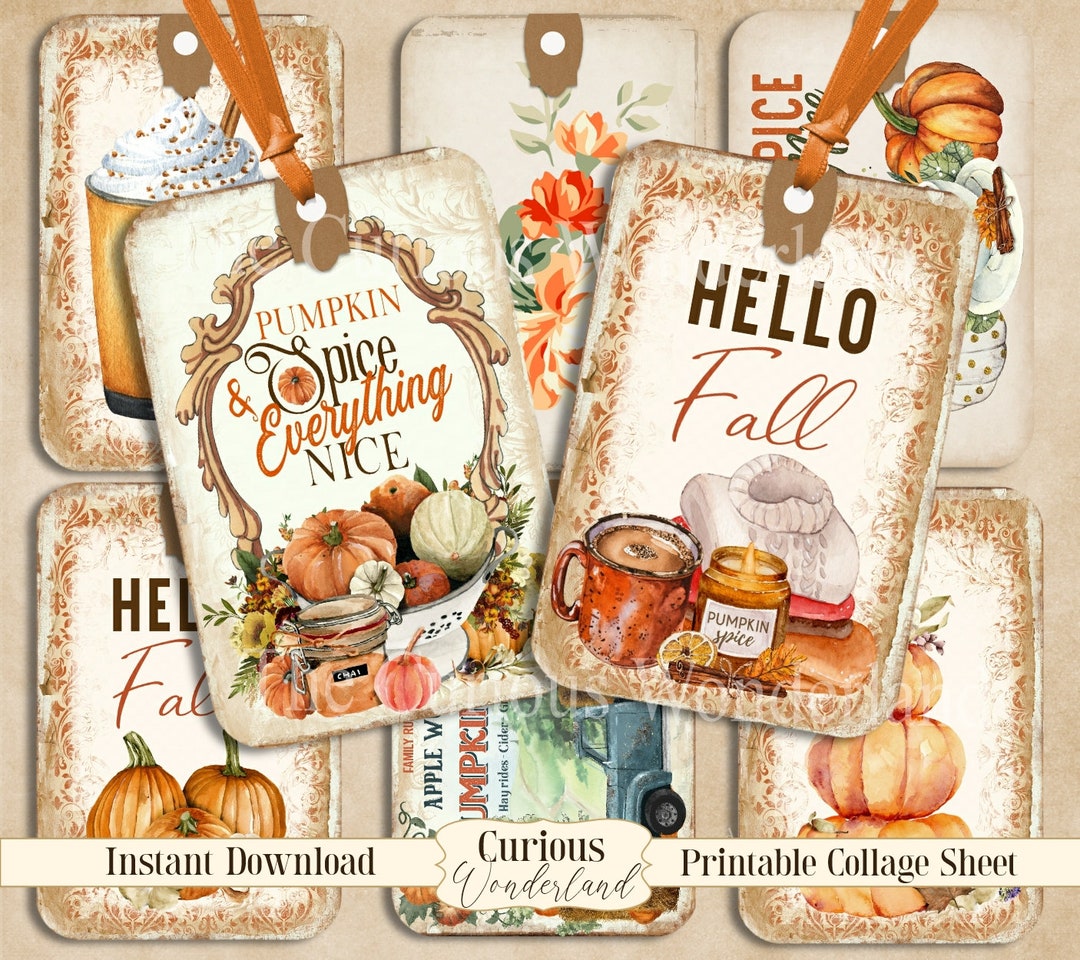 Rustic Pumpkin Fall Hang Tags Collage Sheet ATC Journal Cards Digital ...