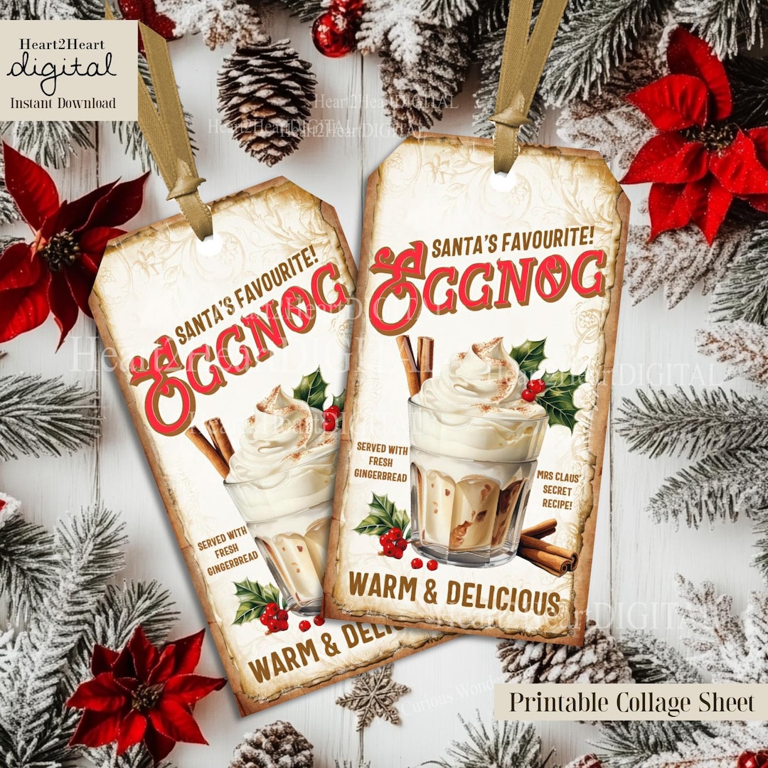 Vintage Mrs Claus Eggnog Tags, Printable Christmas Tags, Eggnog Tags ...