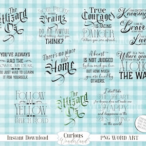 Wizard of Oz Quotes, PNG Word Overlays, Word Clipart, INSTANT DOWNLOAD ...