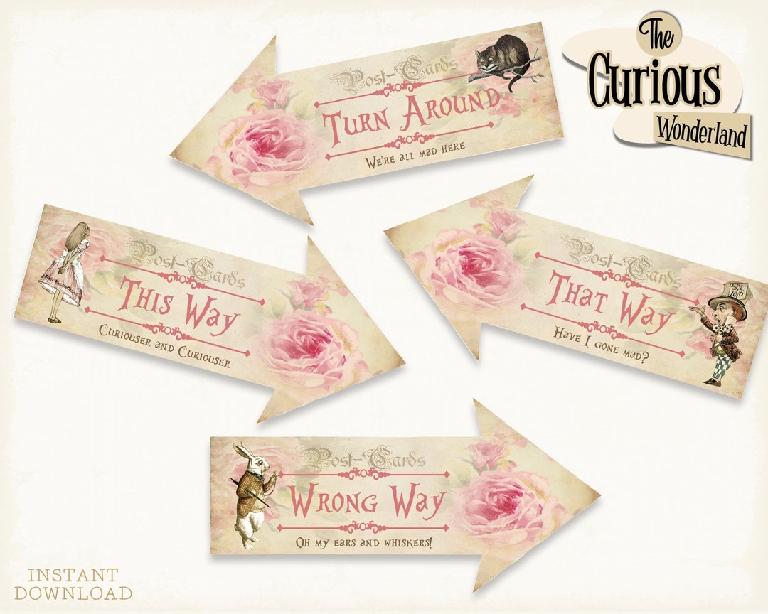 Alice in Wonderland Arrow Signs Instant Download Party Signs Tea Party ...