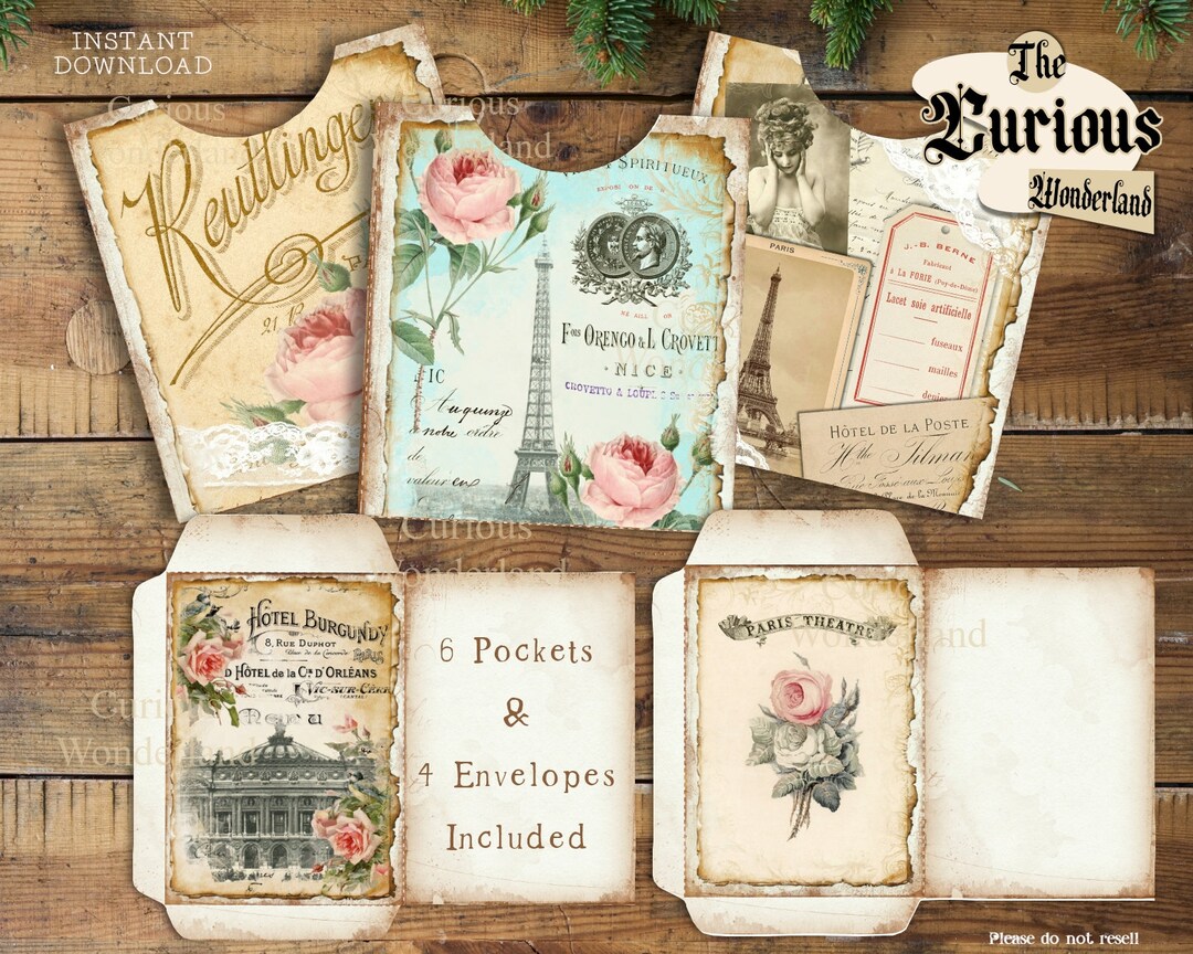 Shabby Chic Paris Pockets & Envelopes, Printable Pockets, Paris Junk ...