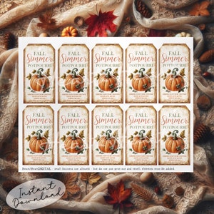 Printable Fall Simmer Pot Tags, Stovetop Potpourri Tag, Pumpkin Tag ...
