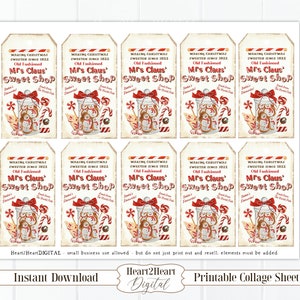Mrs Claus Sweet Shop Tags, Printable Tags, Sweet Treat Tags, Instant ...