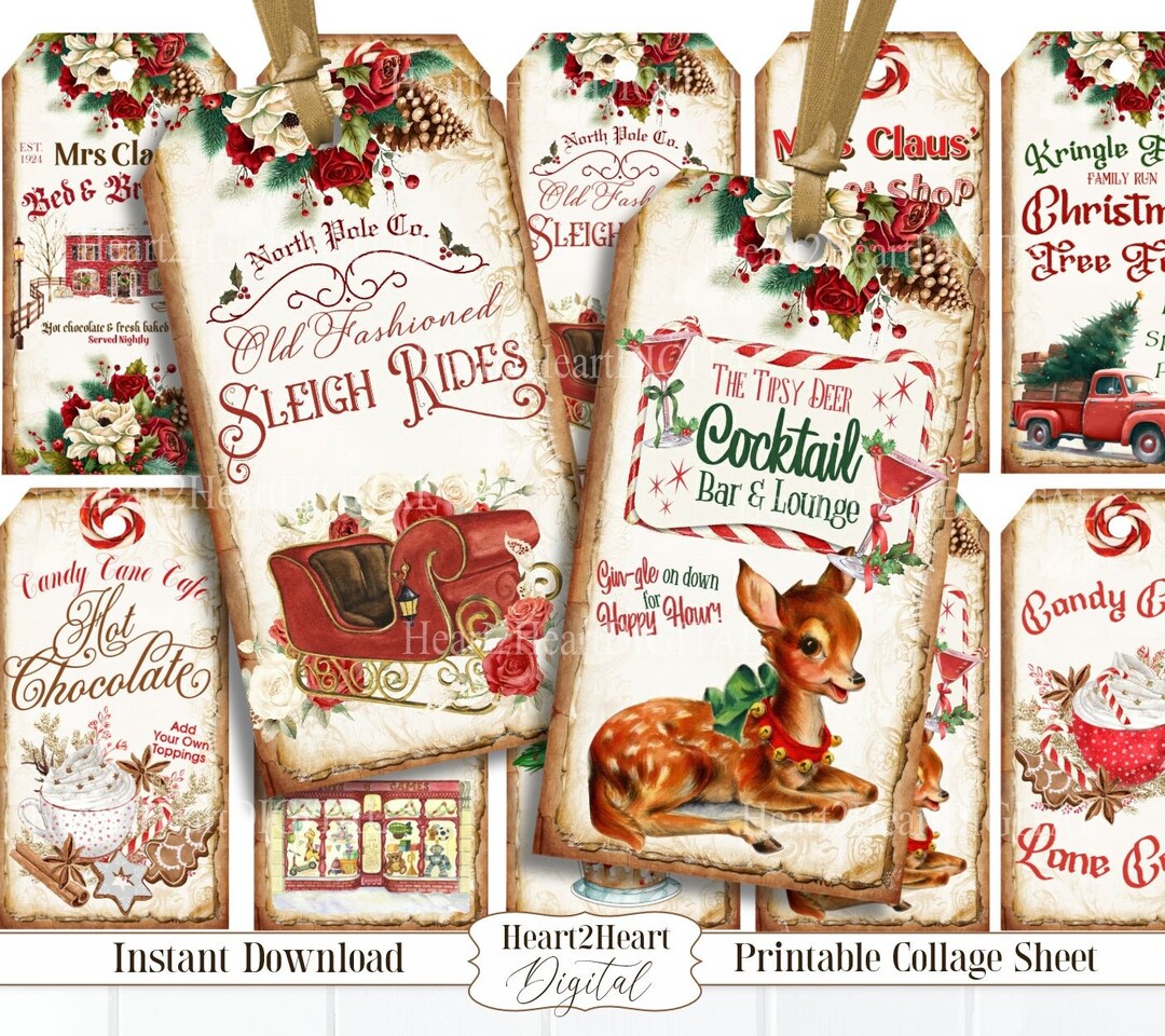 Mrs Claus Bakery Food Tags, Shabby Chic, Journals, Digital Image ...
