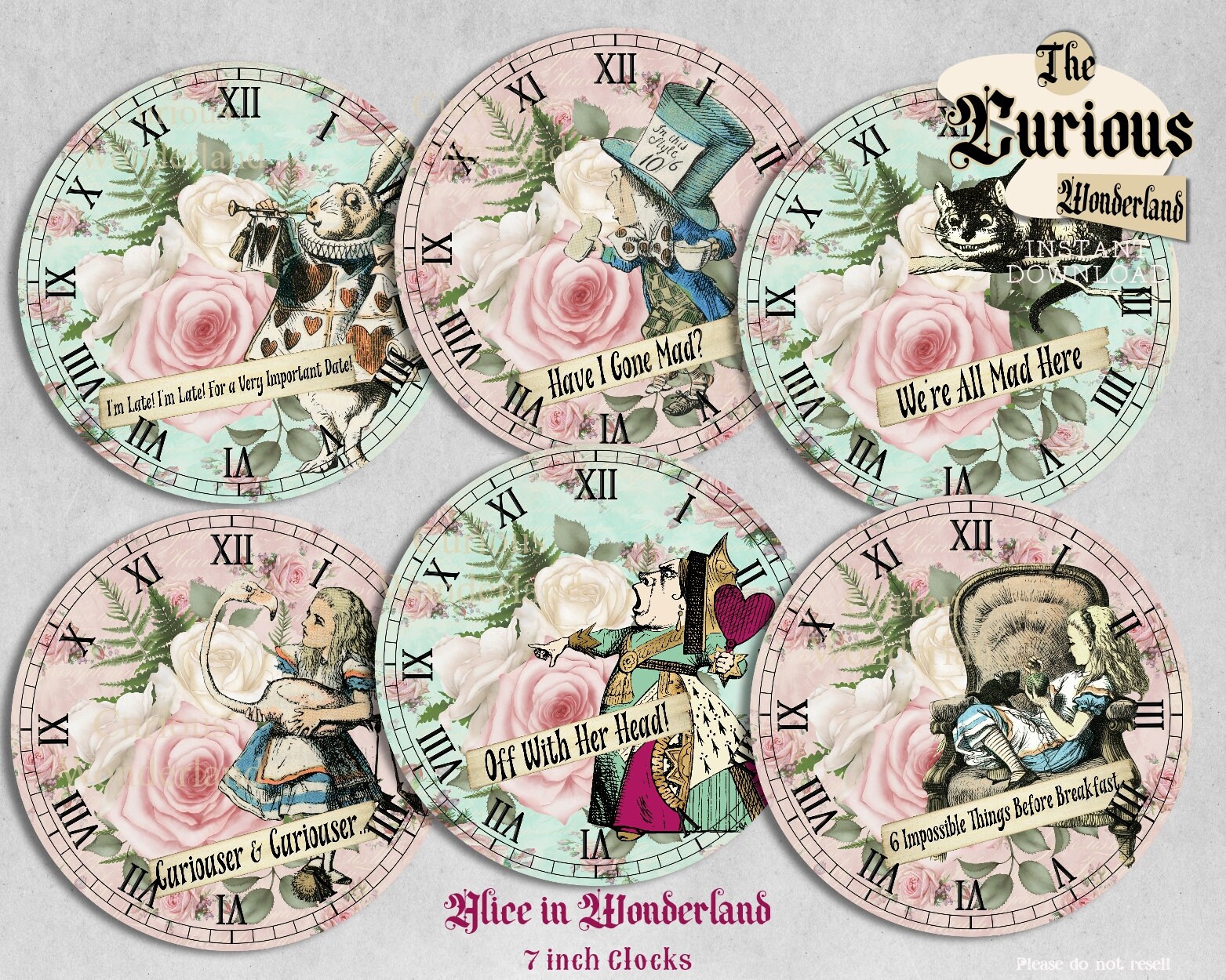 Shabby Chic Alice in Wonderland Quote Clocks Printable - Etsy