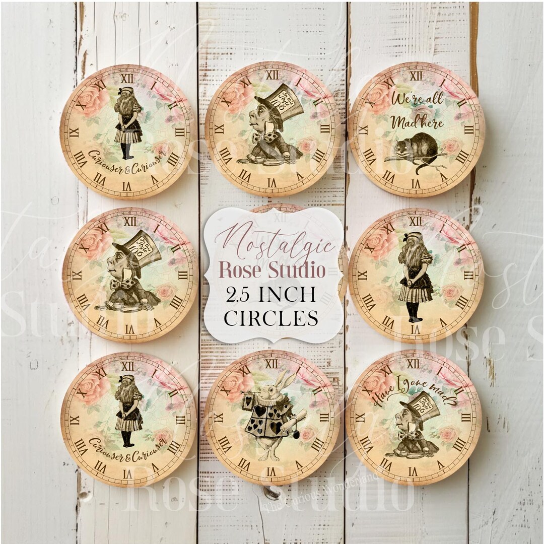 Alice in Wonderland Clocks, 2.5 Inches, Printable Clocks, Digital ...