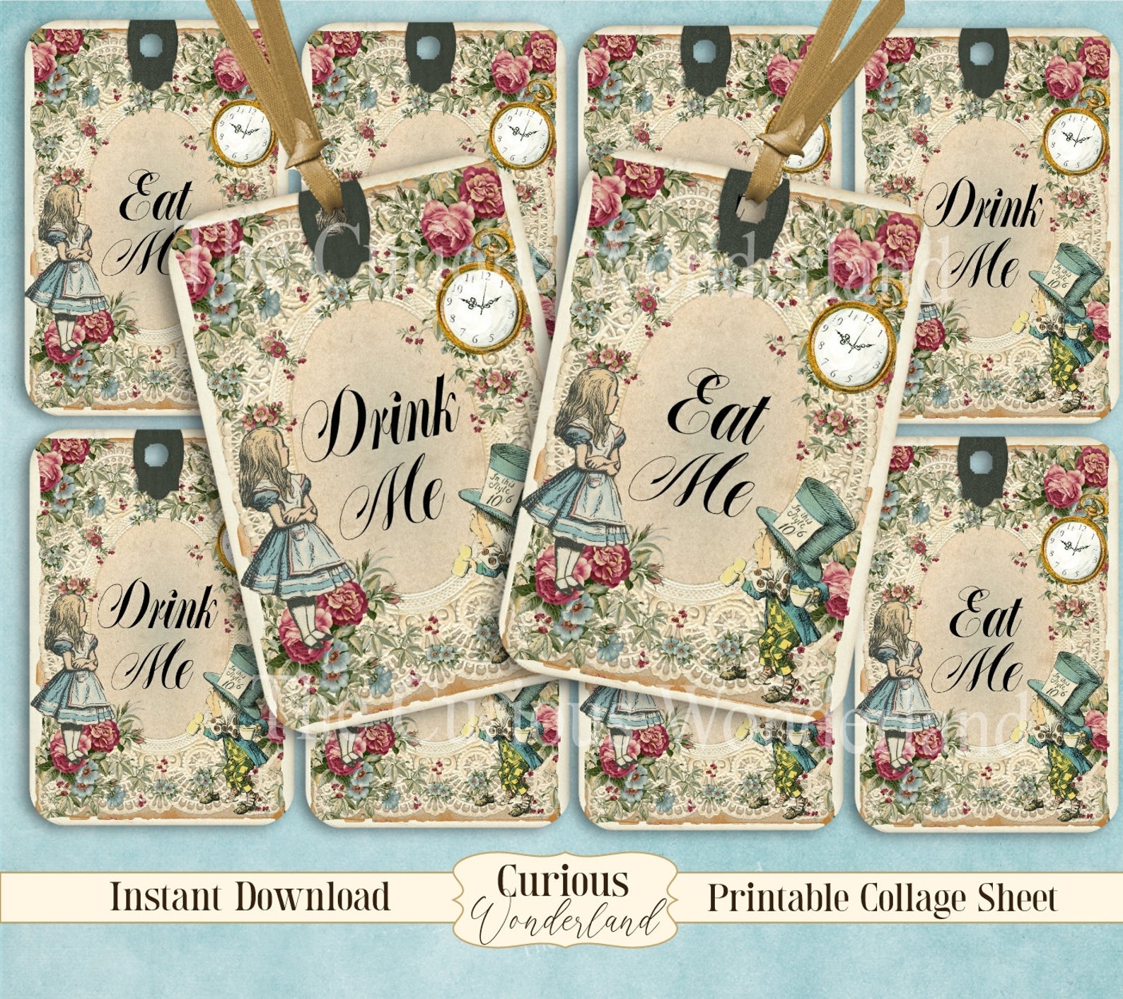 Alice in Wonderland Eat Me Drink Me Tags Printable Tags - Etsy