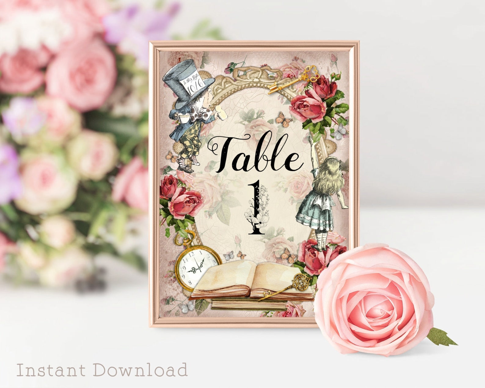 Alice in Wonderland Printable Table Numbers Table 1-20 Mad | Etsy UK