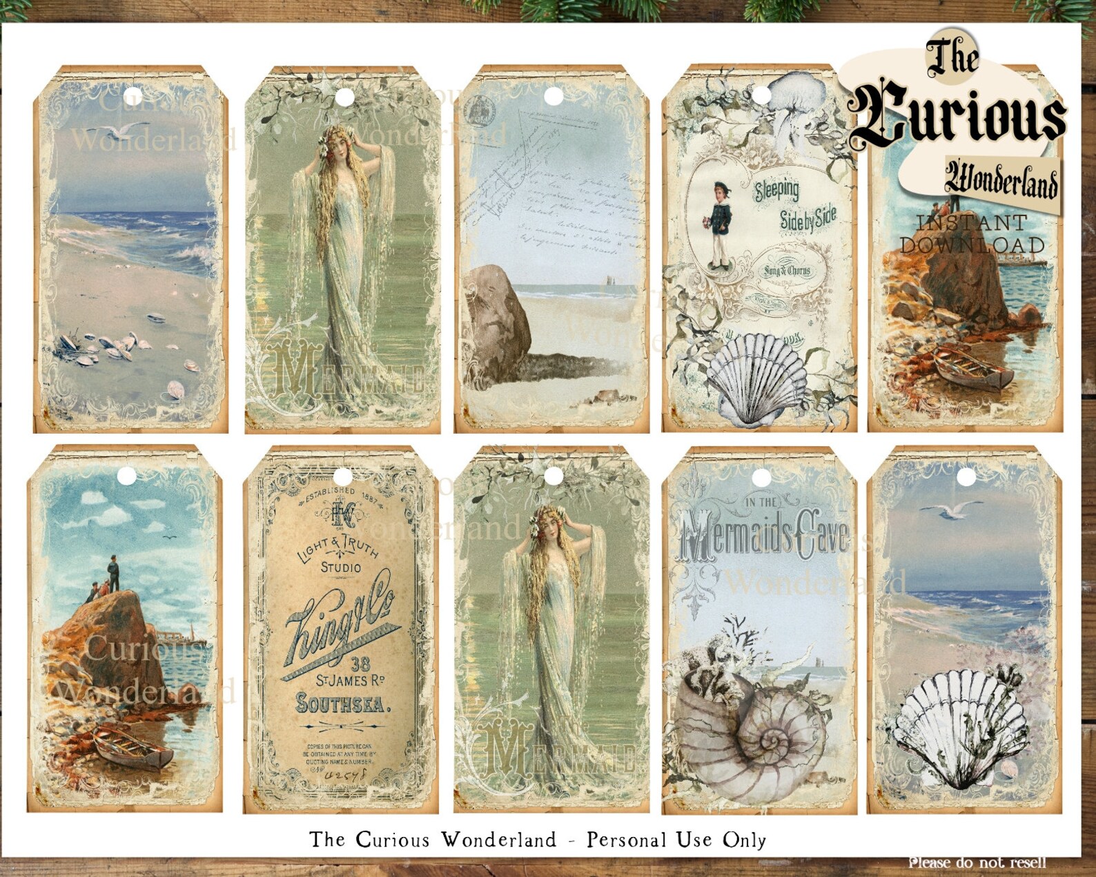 Vintage Nautical Beach Tags Junk Journal Scrapbook Collage Sheet Hang ...