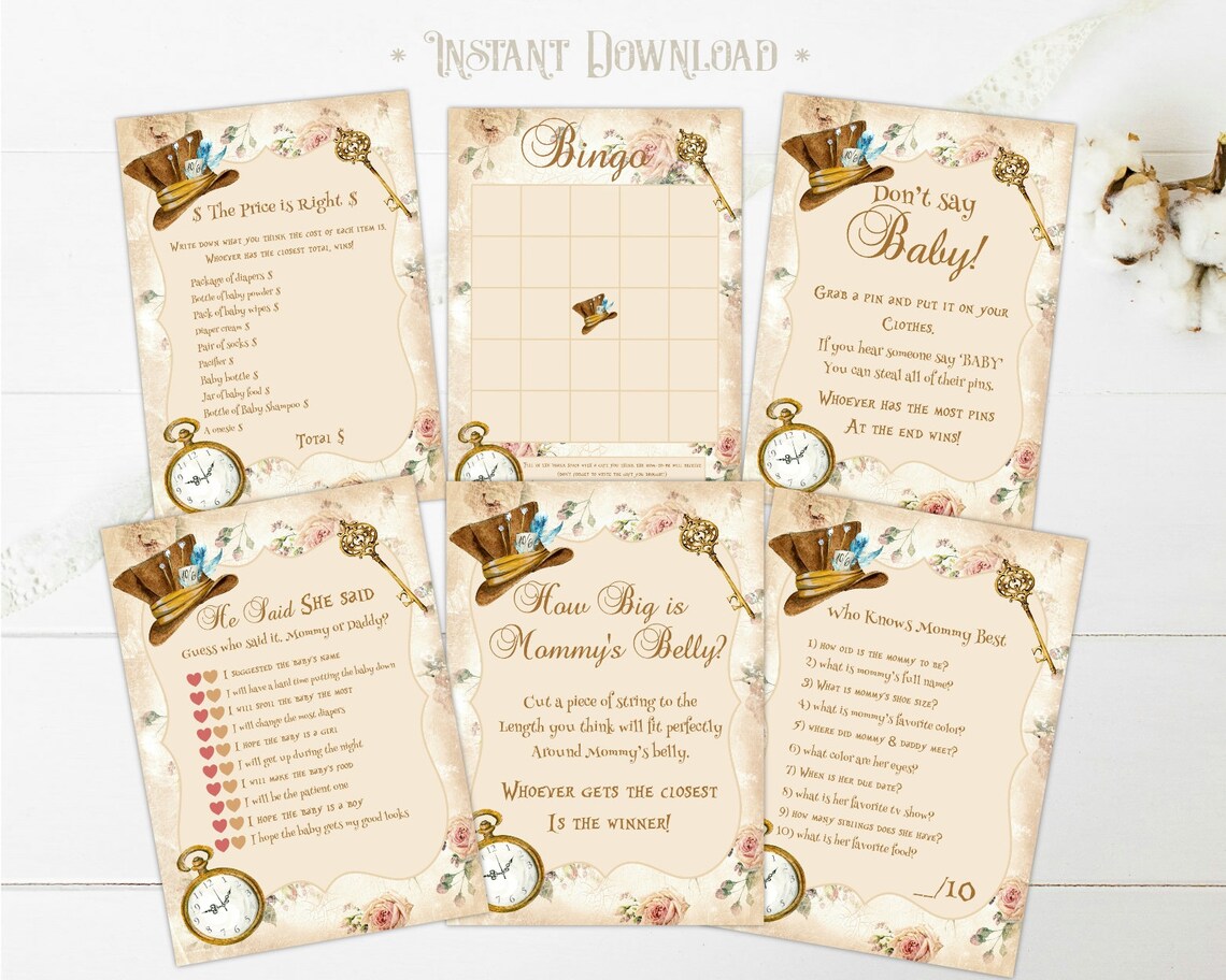 Alice in Wonderland Baby Shower Games Printable Games | Etsy UK