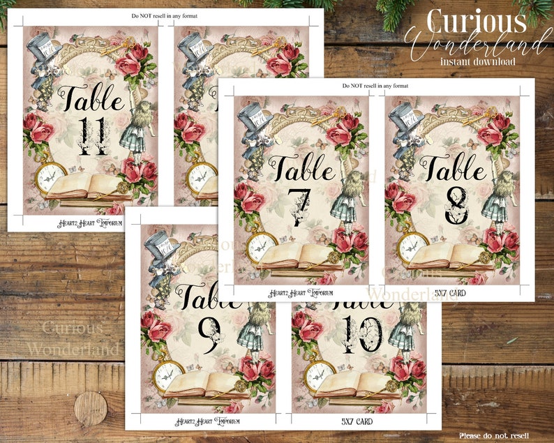 Alice in Wonderland Printable Table Numbers Table 1-20 Mad | Etsy