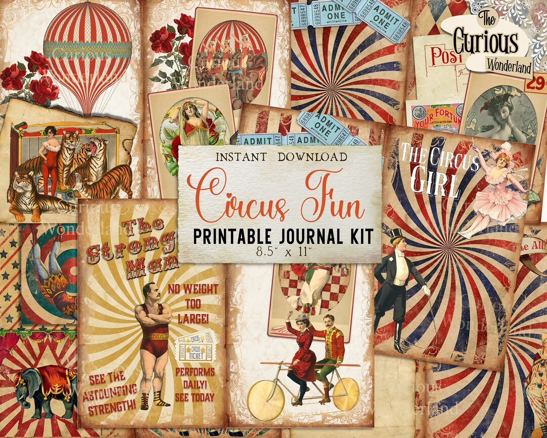 Vintage Circus Fun Junk Journal Pages, Printable, Digital Journal Kit ...