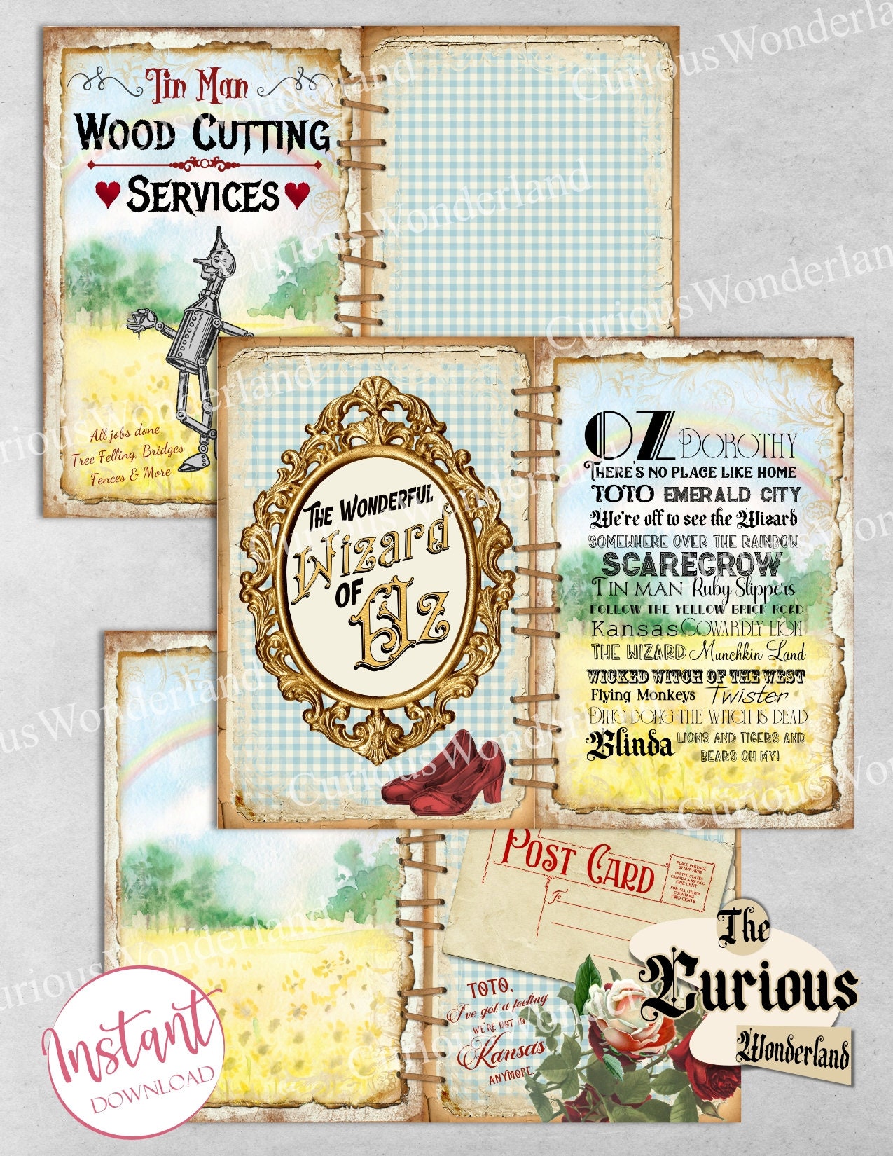 Wizard of Oz Printable Junk Journal Kit Craft Scrapbooking | Etsy