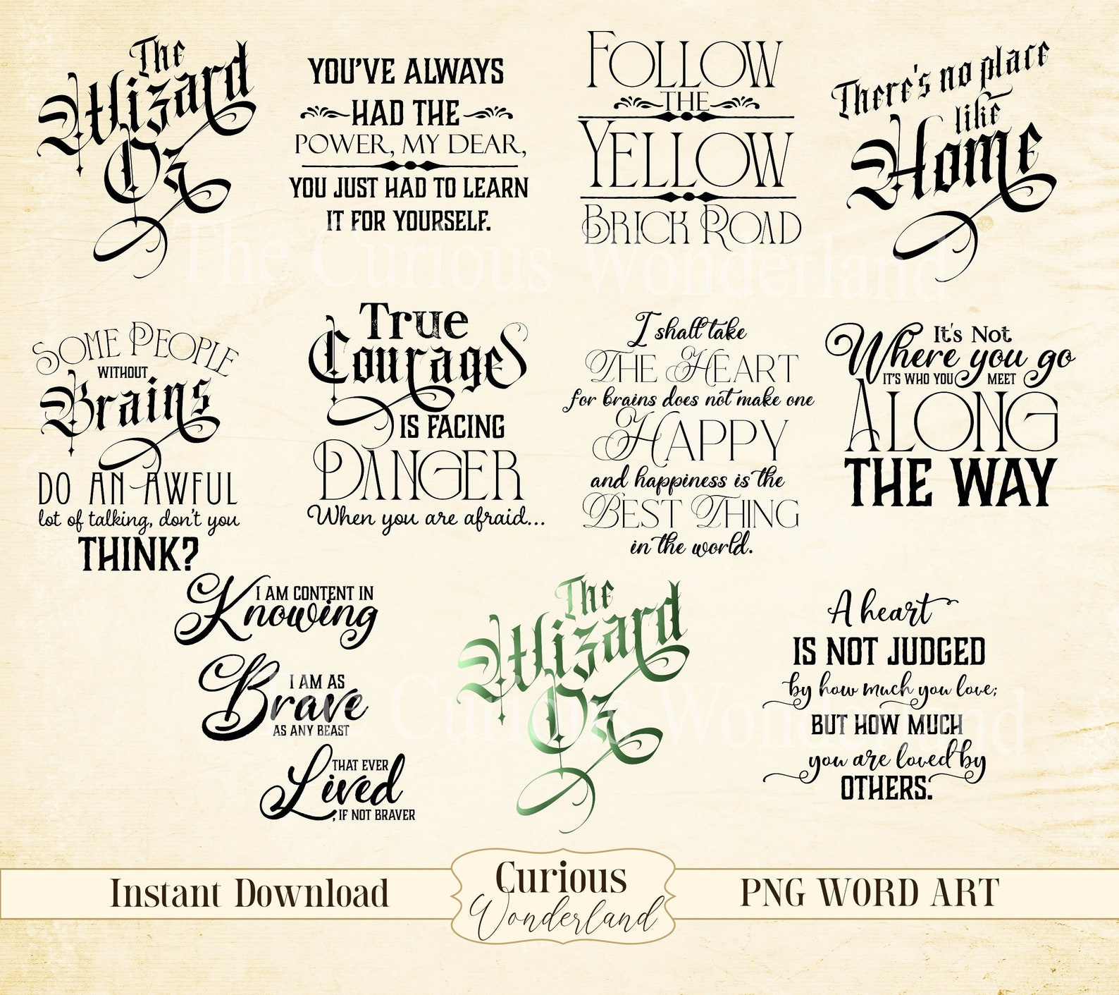 Wizard of Oz Quotes, PNG Word Overlays, Word Clipart, INSTANT DOWNLOAD ...