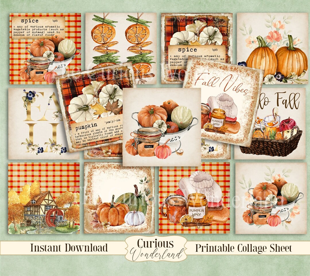Fall Pumpkin 2" Squares Digital, Collage Sheet Printable Labels, Tags ...
