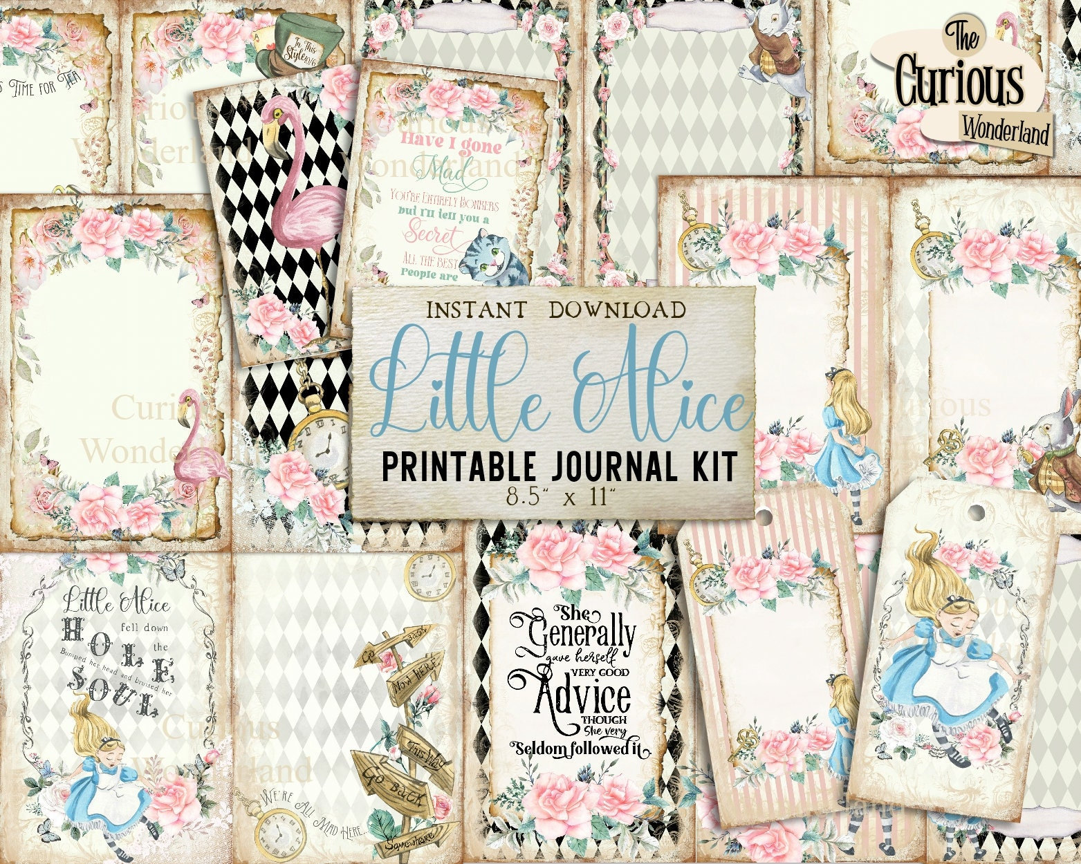 Printable Alice in Wonderland Junk Journal Pages Printable, Digital ...