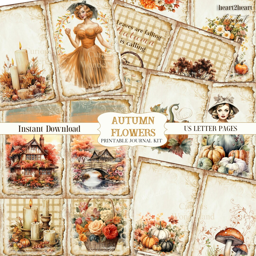 Fall Flowers Junk Journal, Autumn Journal Pages, Fall Digital Paper ...