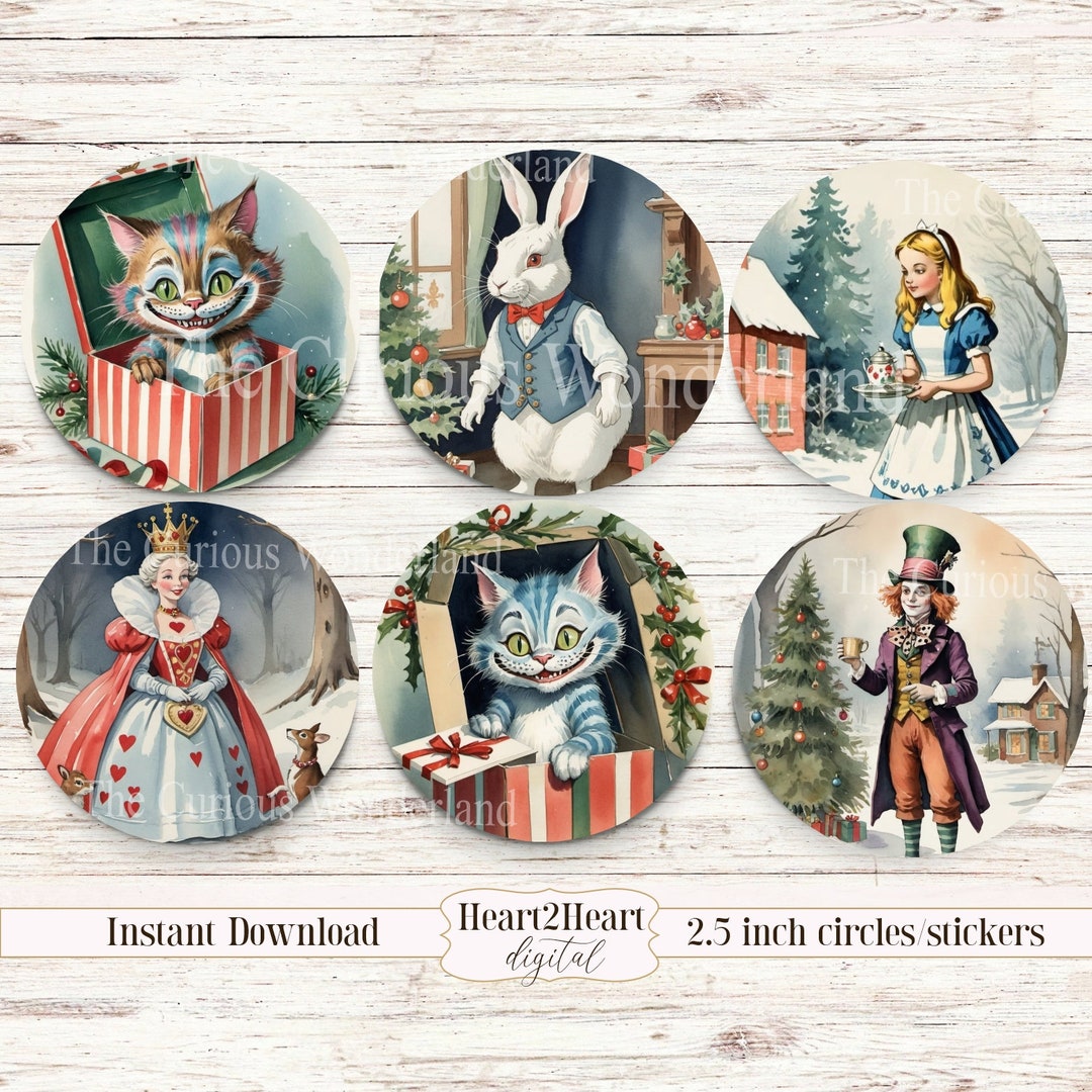 Alice in Wonderland Christmas Circles, Cupcake Toppers, Collage Sheets ...