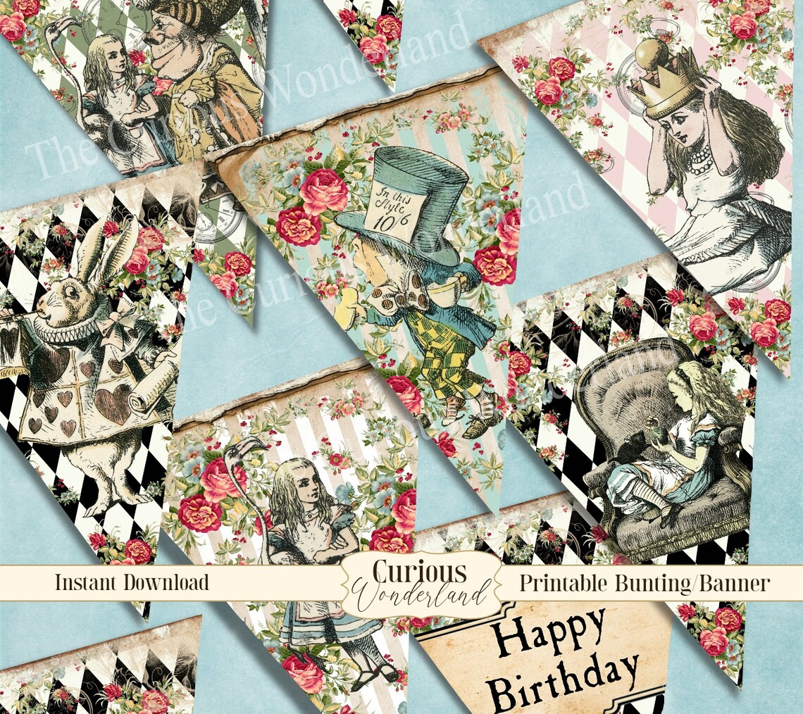 Alice in Wonderland Banners Printable Party Bunting INSTANT - Etsy
