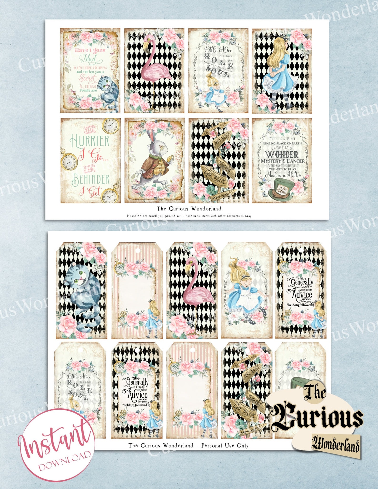 Printable Alice in Wonderland Junk Journal Pages Printable, Digital ...