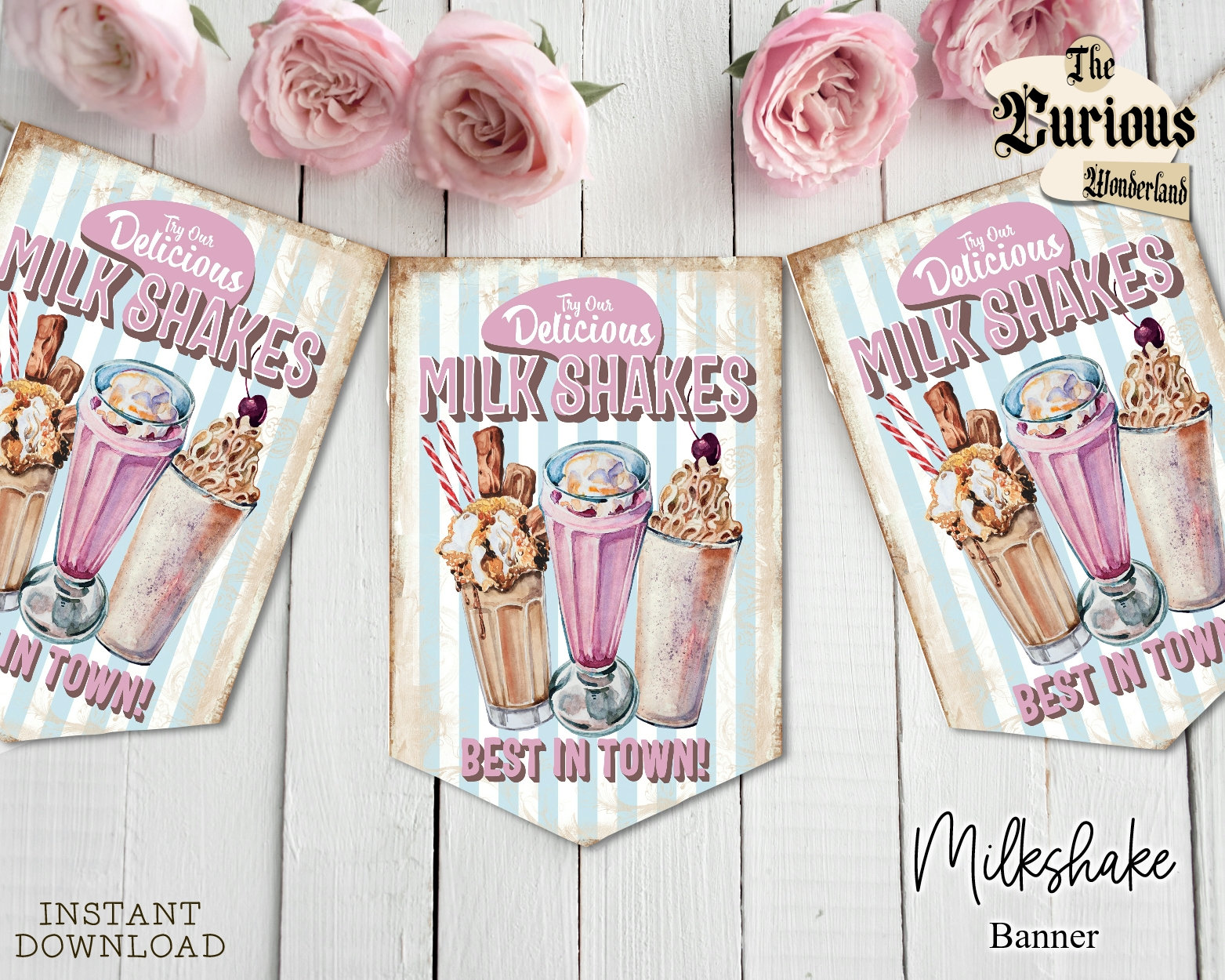 Retro Milkshake Banner INSTANT DOWNLOAD Printable Banner | Etsy