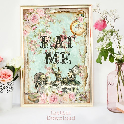 ALICE IN WONDERLAND Party Sign Eat Me Printable Sign Instant - Etsy