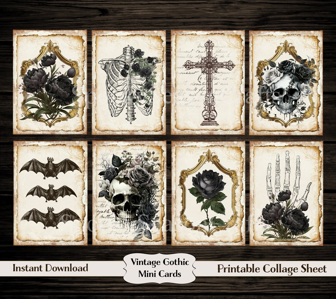 Vintage Gothic Mini Journal Cards, Digital Download, Junk Journals ...