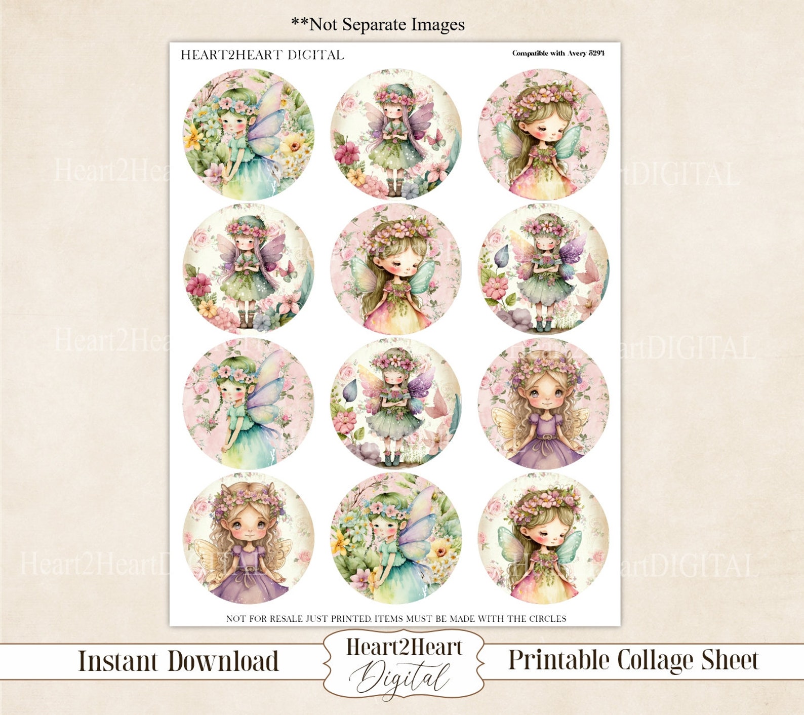 Flower Fairies Circle Tags DIY Gift Labels 2.5 Inches Printable Images ...