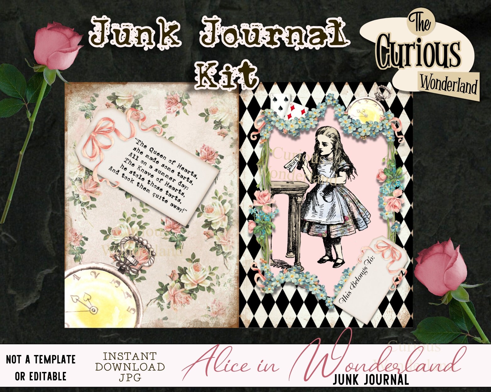 Alice in Wonderland Junk Journal Pages Printable Digital - Etsy