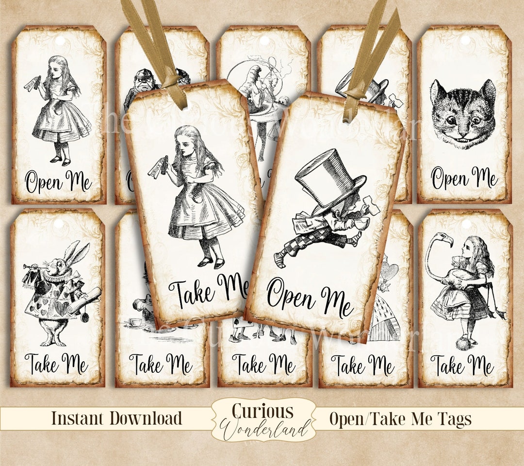 Alice in Wonderland Party Tags, Labels, Take Me Tags, Open Me Tags ...