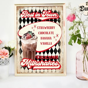 Retro Milkshake Sign INSTANT DOWNLOAD Printable Sign Wall Decor Diner ...