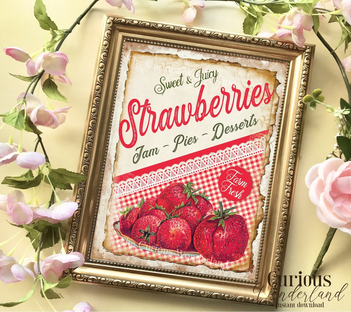 Farmhouse Strawberry Sign INSTANT DOWNLOAD Farmhouse Decor - Etsy UK