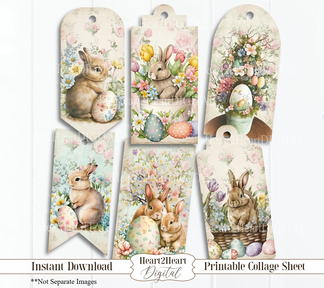 Vintage Easter Tags, Easter Bunny Hang Tags, Journal Tags, Scrapbooking ...
