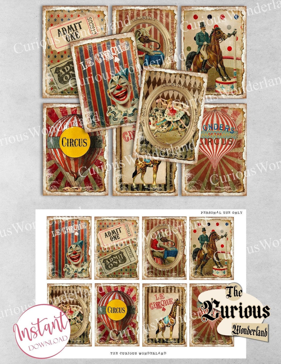 Vintage Circus Journal Cards Digital Collage Sheet Digital Cards ...