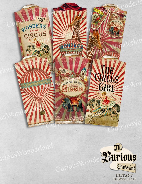 Circus Bookmark Tags Junk Journal Digital Collage Sheet | Etsy