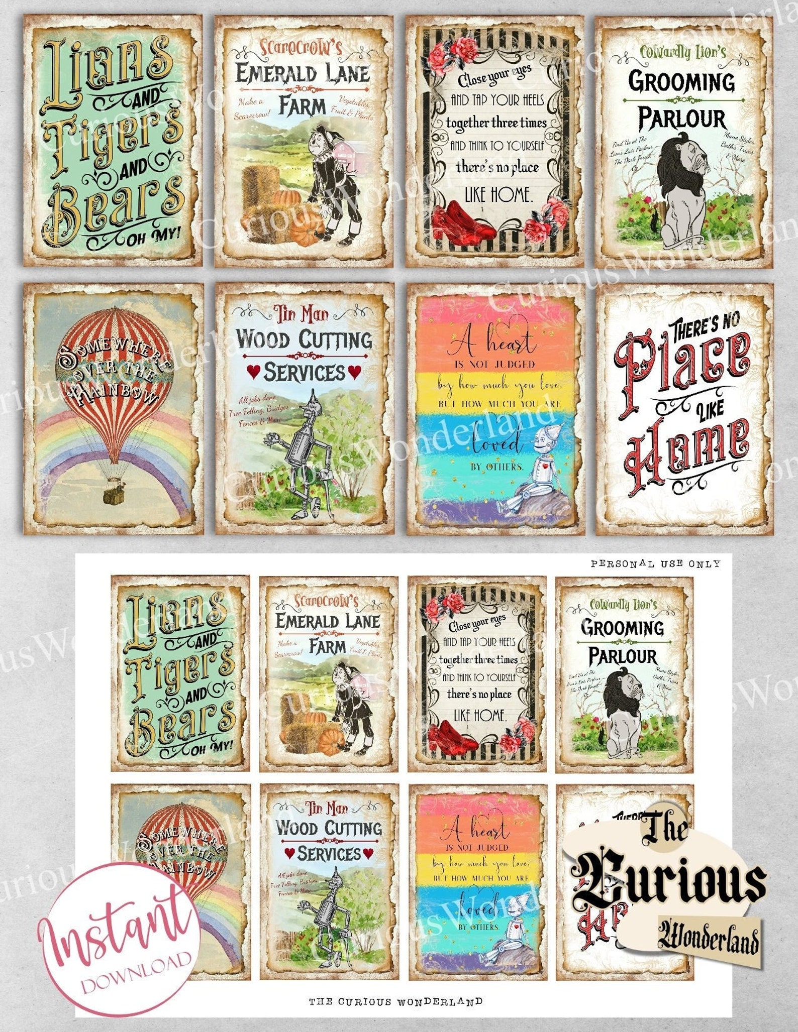 Tattered Wizard of Oz Quote Cards, Party Decoration, Cardmaking, Junk ...