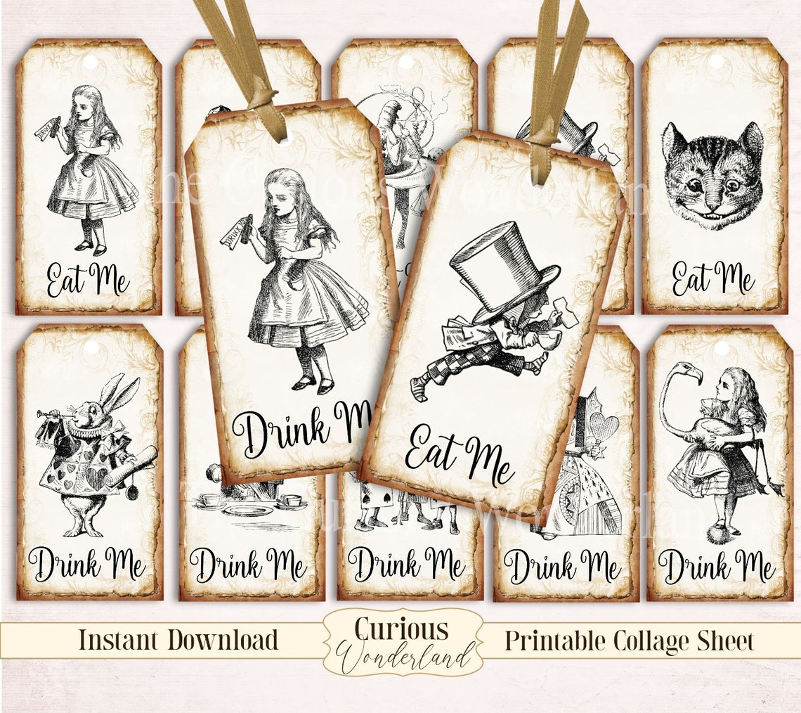 Alice in Wonderland Party Tags, Labels, Eat Me, Drink Me, Printable ...