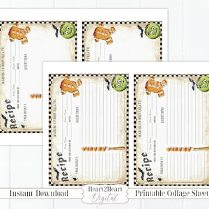 Halloween 5x7 Recipe Cards, Collage Sheet, Printable Recipe Card ...
