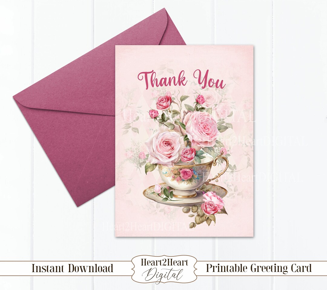 Printable Thank You Card Teacup Card DIY Thank You Card. - Etsy
