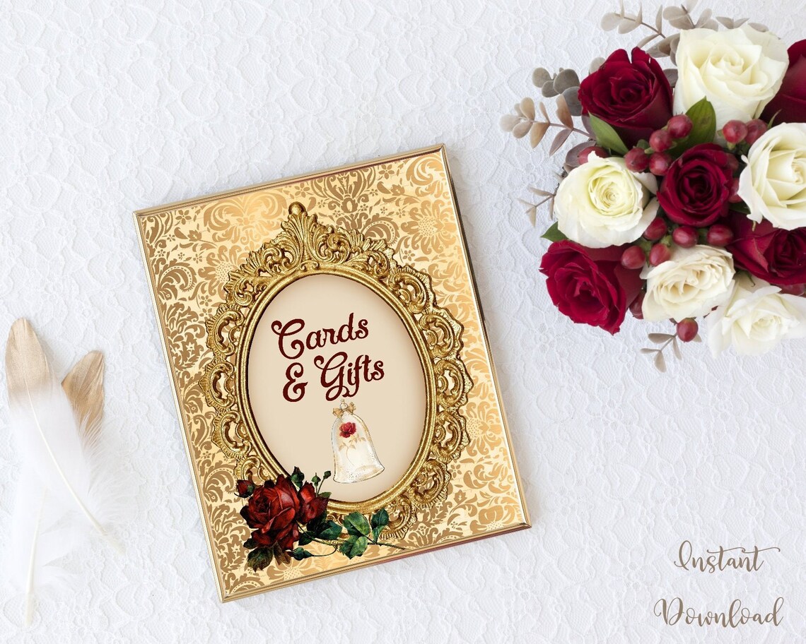 Beauty and the Beast Cards & Gifts Sign Wedding Printable - Etsy