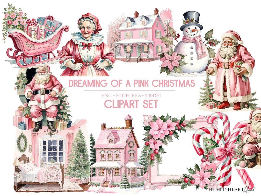 Pink Christmas Clipart, 12 PNG Christmas Graphic Images, Holiday, Junk ...