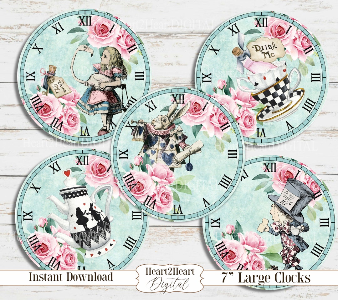 Alice in Wonderland Large 7" Clocks - Printable Clocks, Digital ...