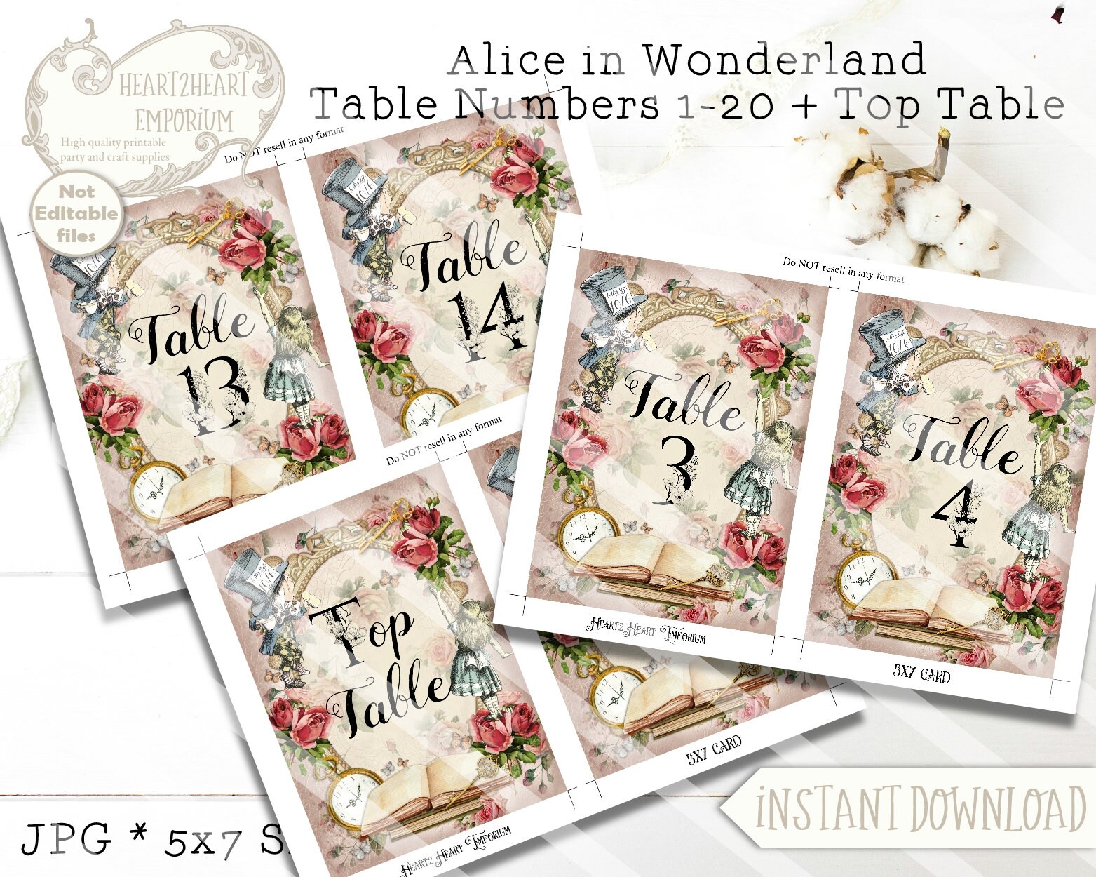 Alice in Wonderland Printable Table Numbers Table 1-20 Mad | Etsy UK