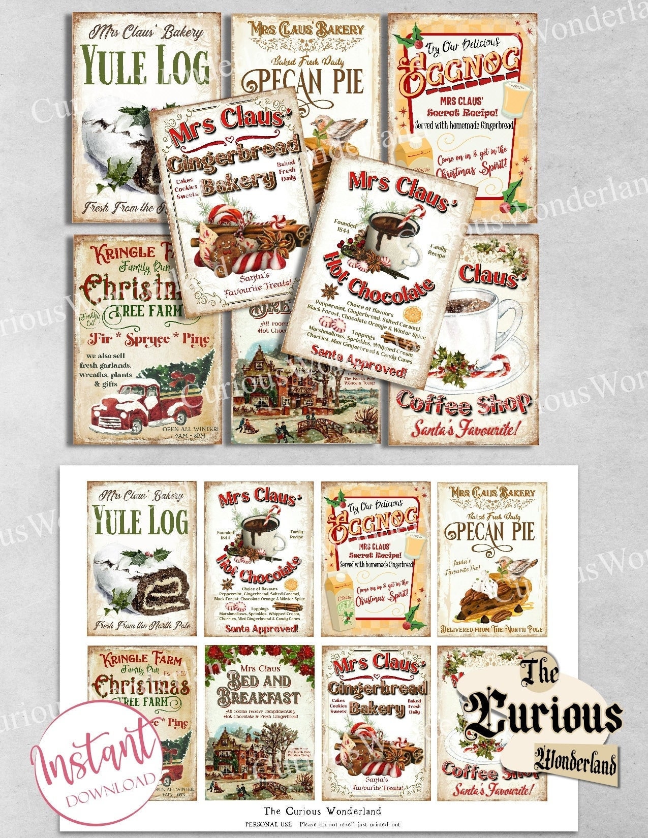 Vintage Mrs Claus Christmas Labels Collage Sheet, Tags, Journal Cards ...