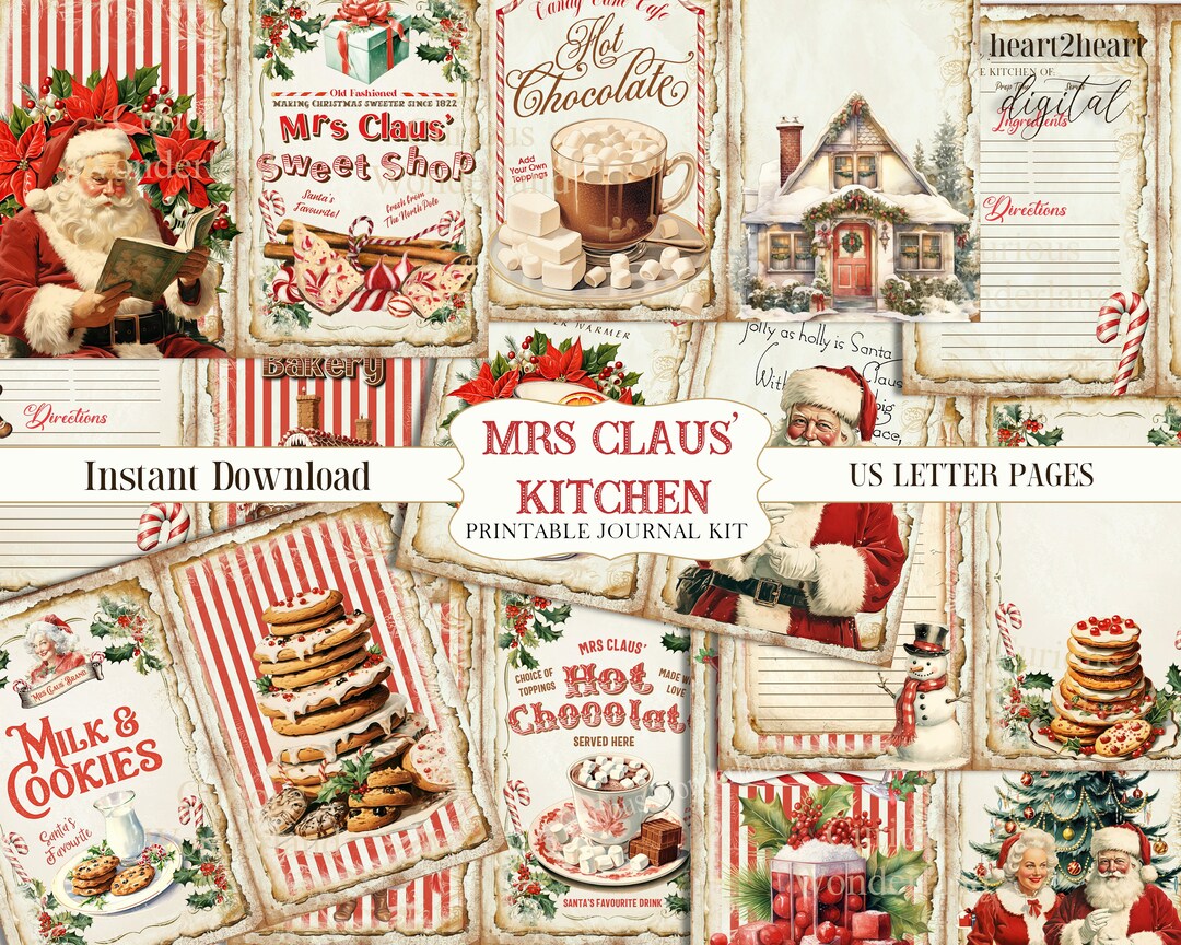 Christmas Mrs Claus' Kitchen Junk Journal, Printable, Santa Journal ...