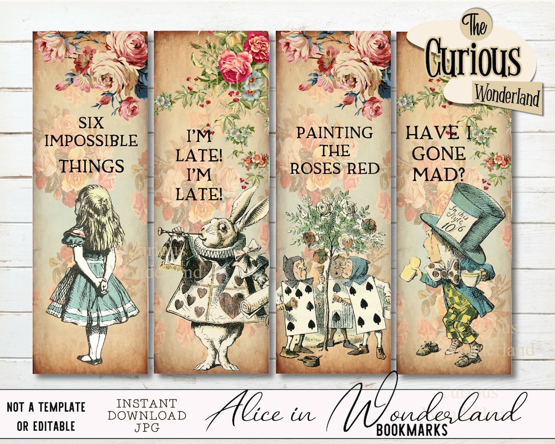 Alice in Wonderland Bookmarks Hang Tags Junk Journal Scrapbooking ...