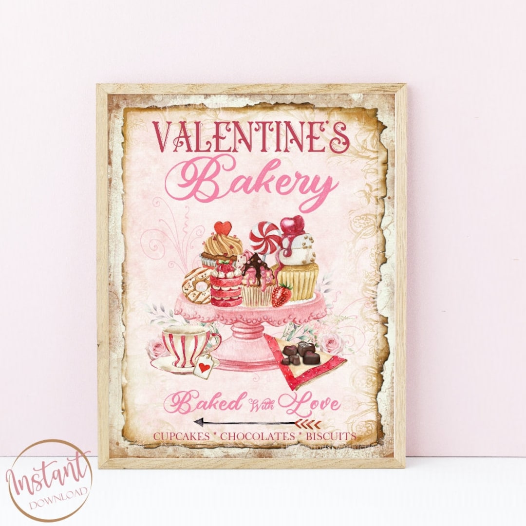 Pink Valentine's Bakery Sign - Digital Instant Download - Love Bakery ...