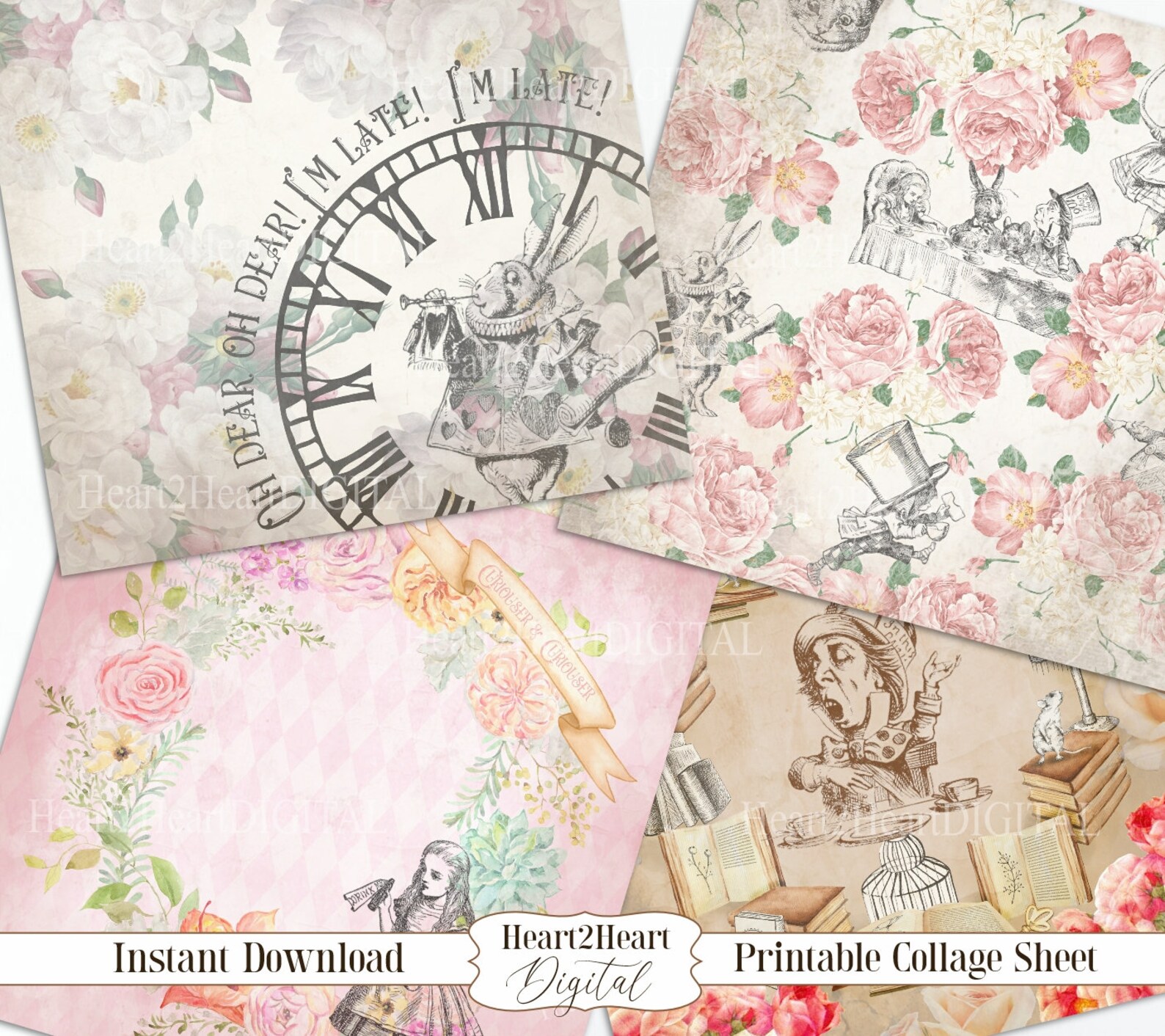 Alice in Wonderland Digital Paper Pack Scrapbooking Paper - Etsy UK