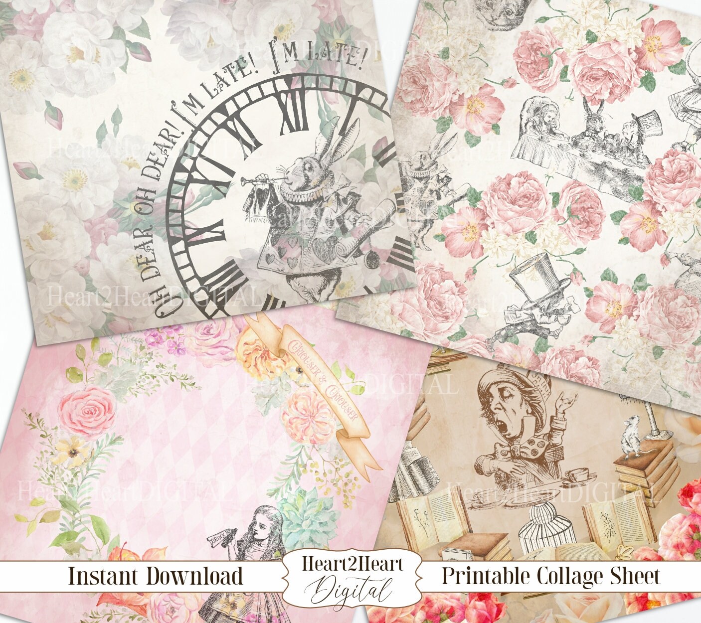 Alice in Wonderland Digital Paper Pack Scrapbooking Paper - Etsy