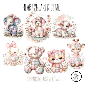 Watercolor Cute Patchwork Quilted Animals Clipart Bundle, Nursery ...